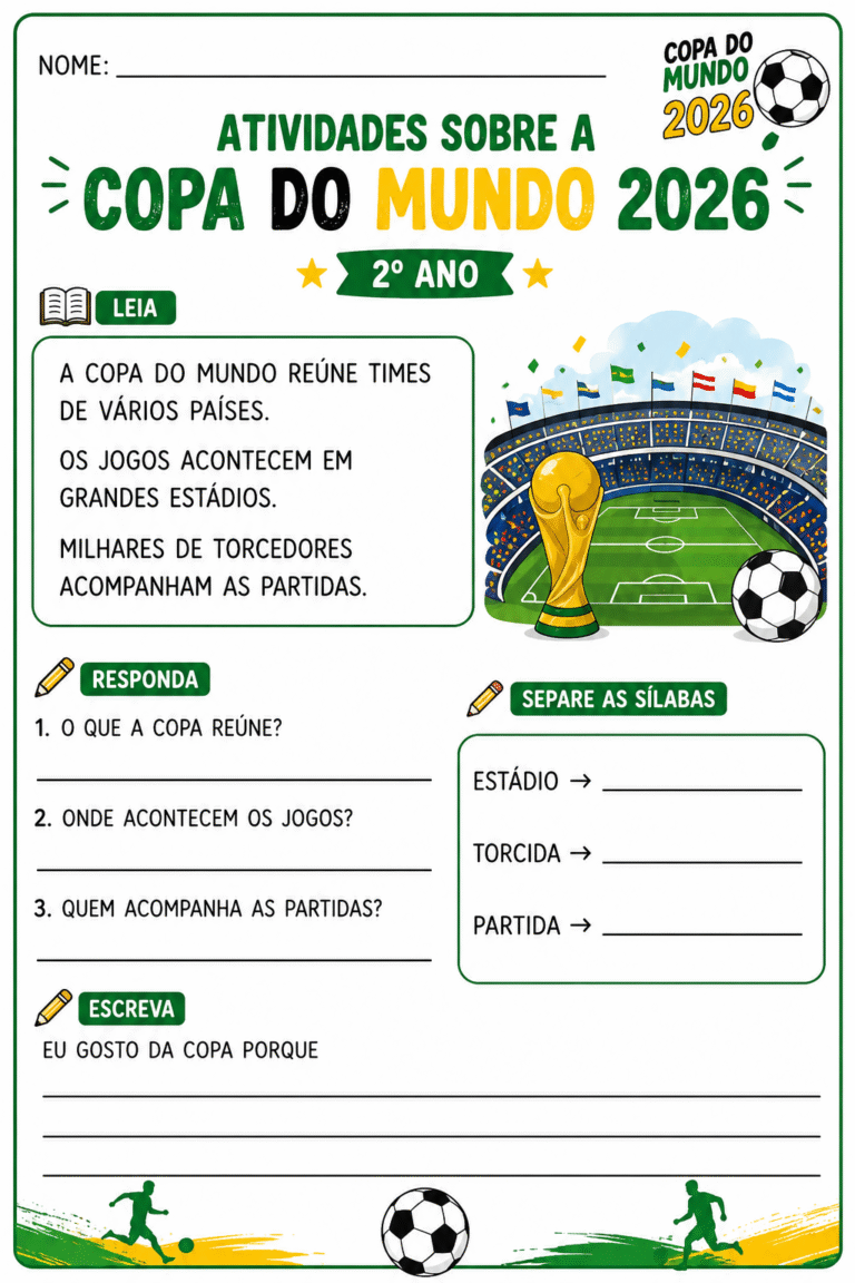 Atividades Copa do Mundo 2026 Para Imprimir Anos Iniciais - Brincarler